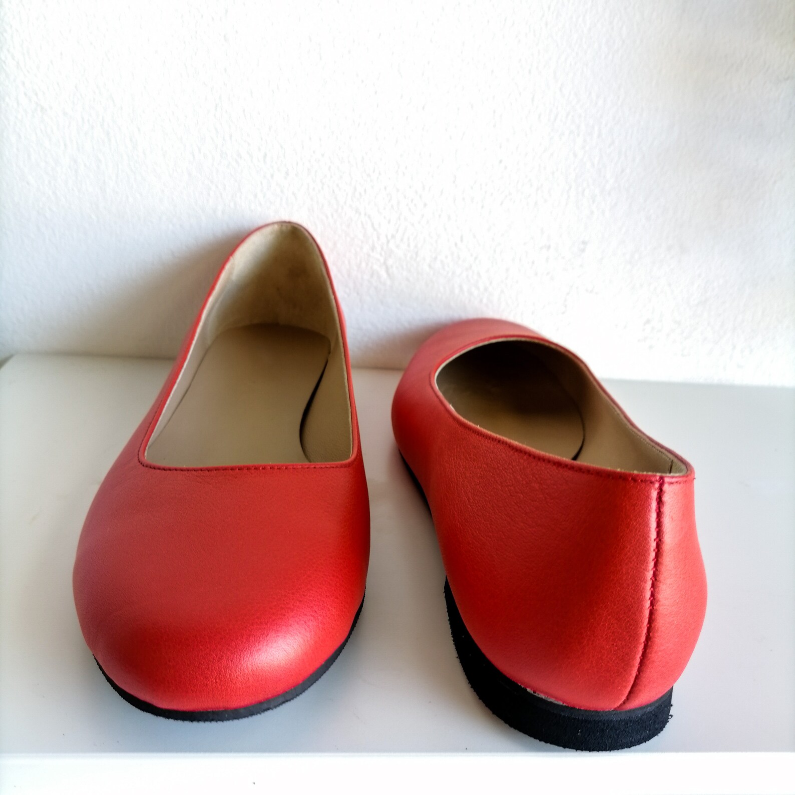 Handmade Red Ballerinas Shoes Leather Flats Women's | Etsy