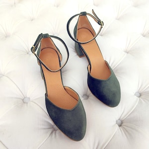 Sage Green Heels for Wedding, Celadon Green Velvet Women's Bridal Shoes ...