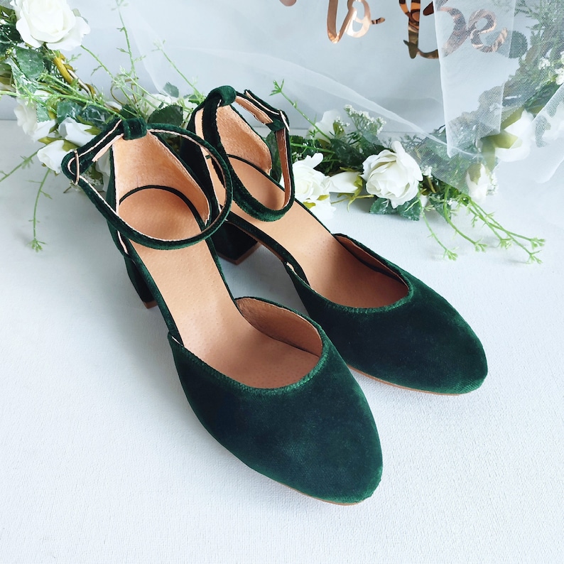 Green Velvet Wedding Reception Dress Heels Velvet Ankle Strap - Etsy