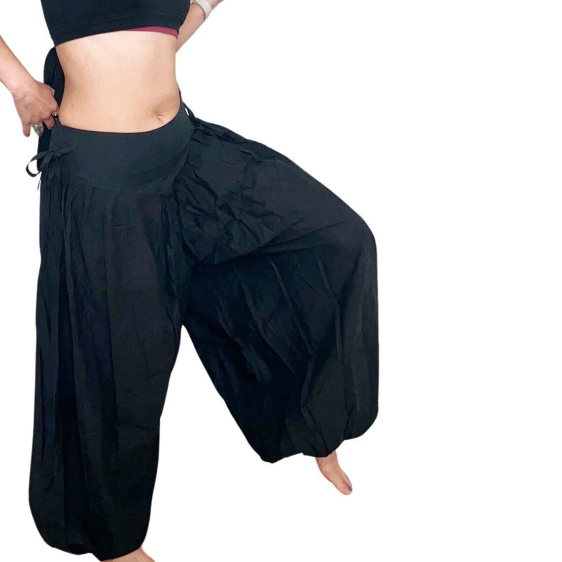 Black Cotton Harem Bloomer Pants With Pockets | Artisanal Handmade ...