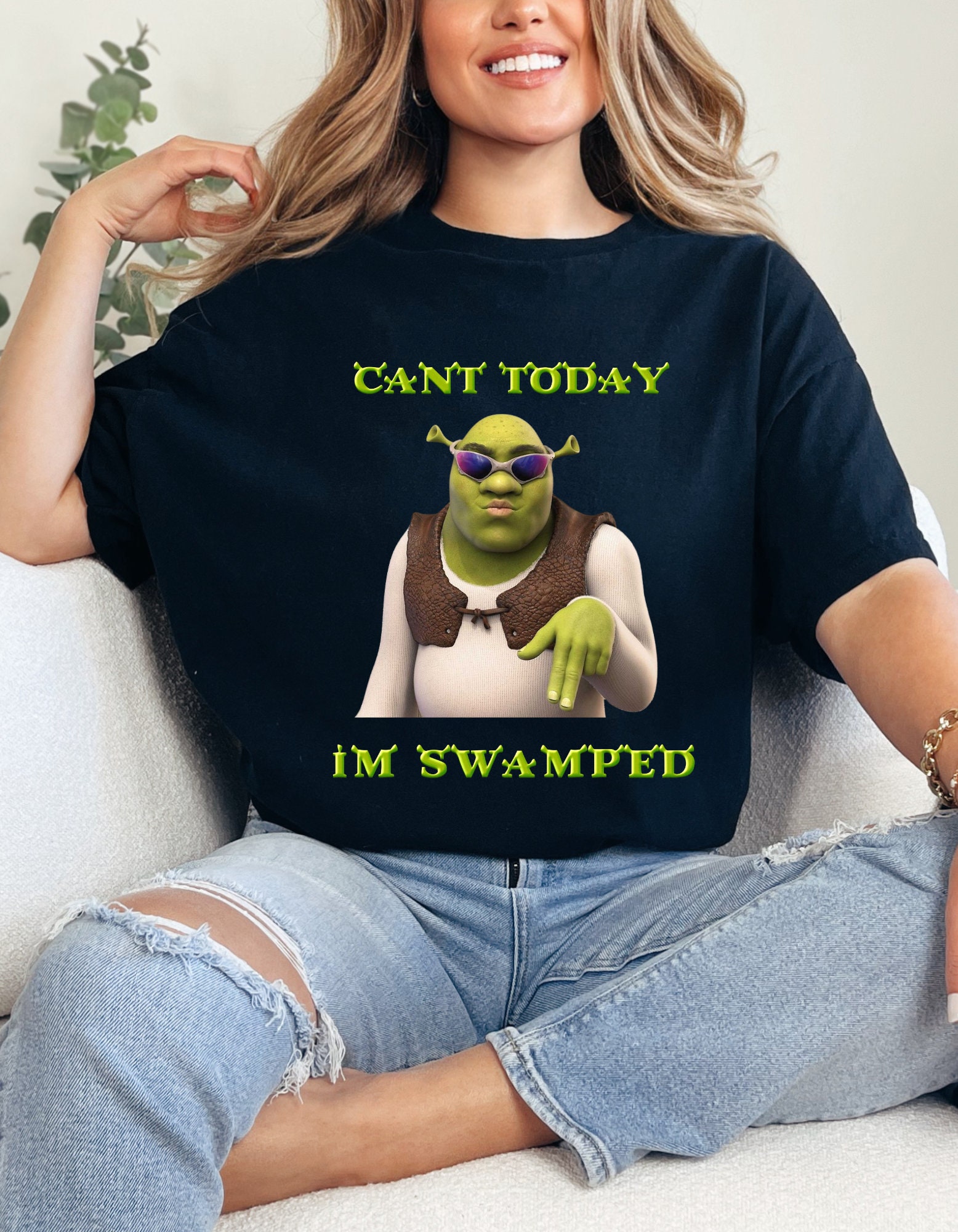 Vintage Shrek Cant Today Im Swamped Sweatshirt Crewneck Meme Funny Dumb ...