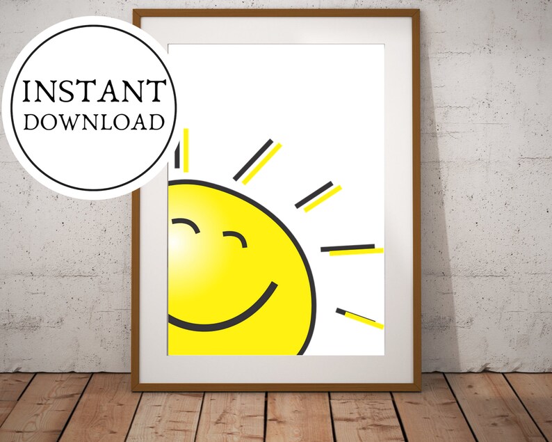 Yellow Sun Printable Poster | Smile Sun Print | Kids Room Poster | Cute ...