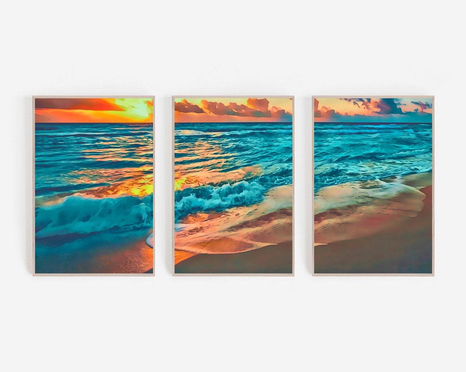 Beach Set of 3 Blue Waves Posters 3 Piece Waves Ocean - Etsy