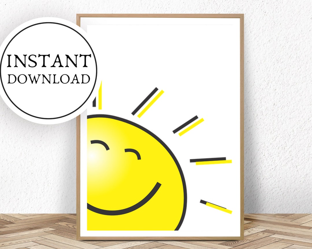 Yellow Sun Printable Poster | Smile Sun Print | Kids Room Poster | Cute ...