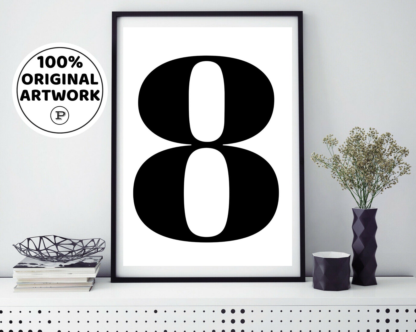 Number 8 Sign | Number Prints | Printable Art | Black & White Art ...