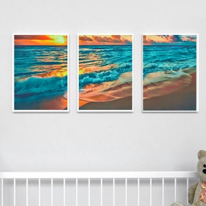 Beach Set of 3 Blue Waves Posters 3 Piece Waves Ocean - Etsy