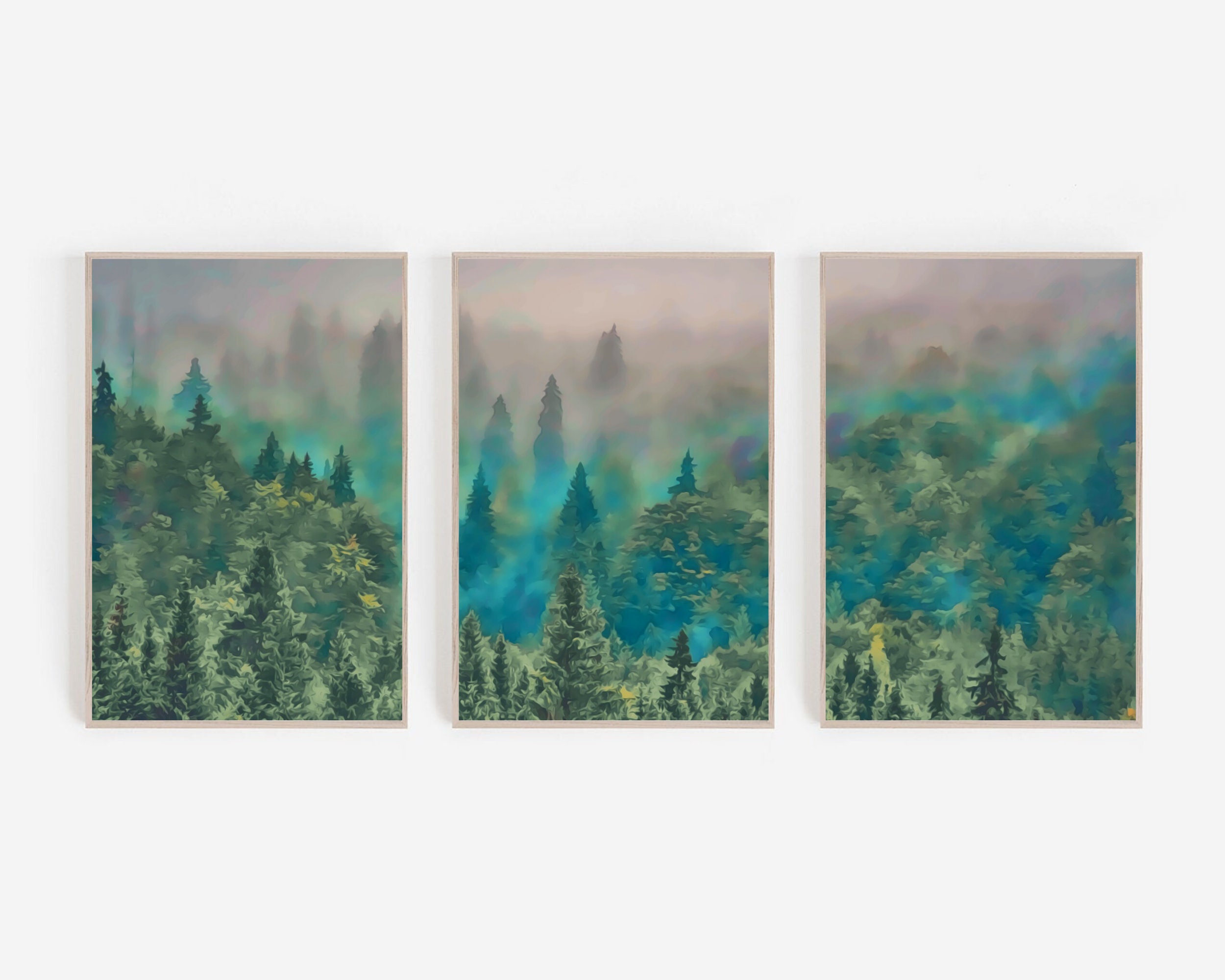 Forest Print | Indigo Forest Set of 3 | Forest Wall Art | Misty Forest ...
