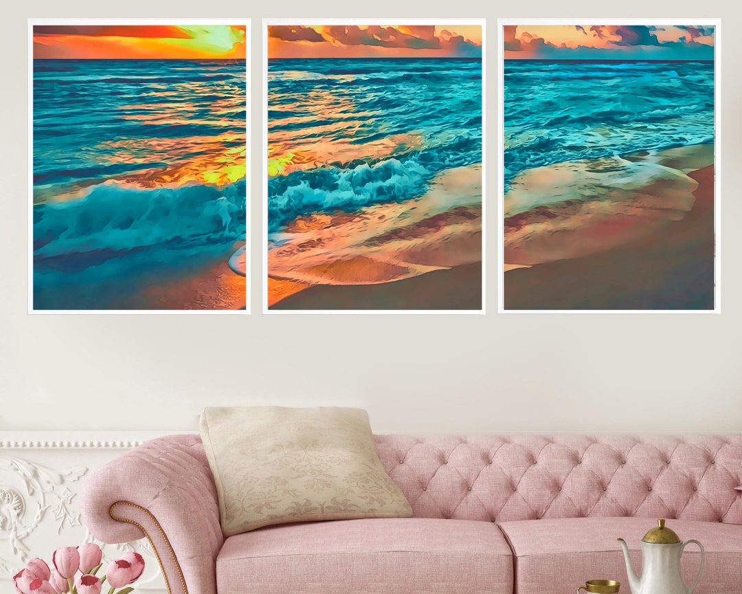 Beach Set of 3 Blue Waves Posters 3 Piece Waves Ocean Waves Set ...
