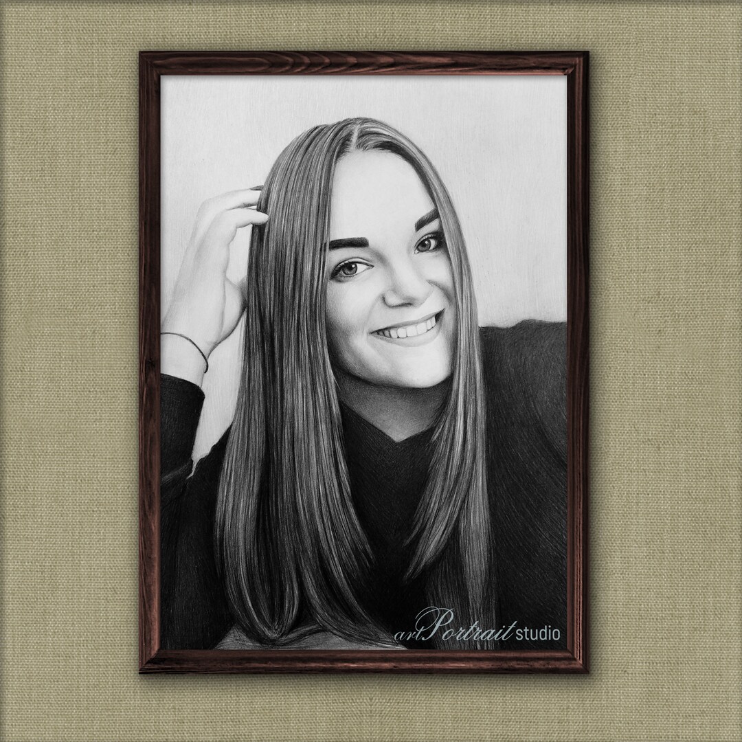 Custom Commission Girls Female Portrait Graphite Pencil Drawing From ...