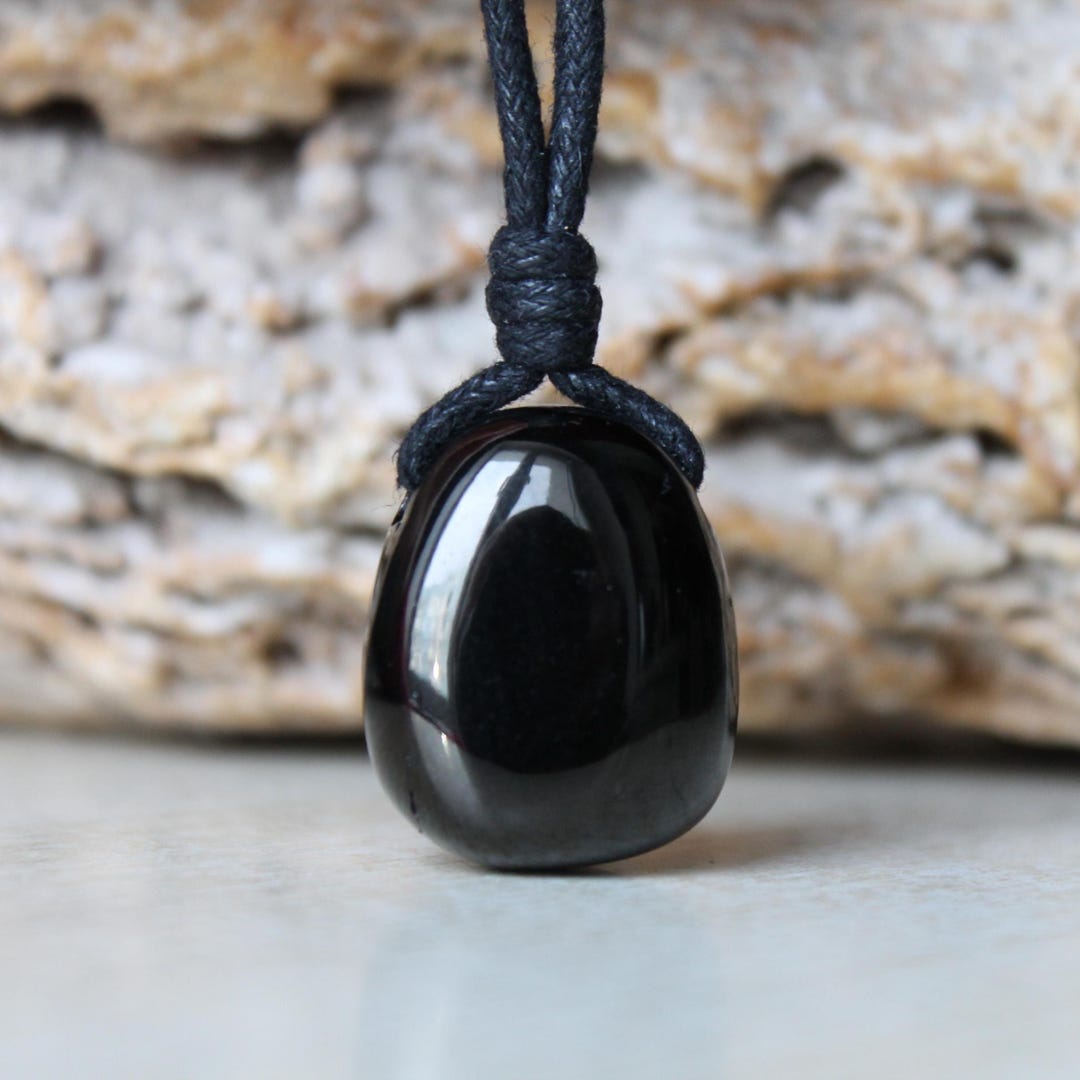 Jet Necklace Men Black Pendant Black Stone Jewelry Gift for Girlfriend ...