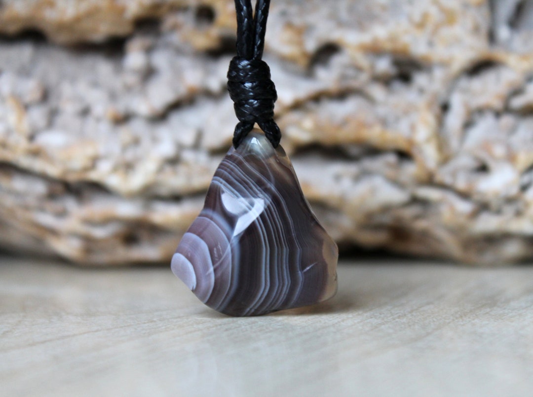 Botswana Agate Pendant Botswana Agate Necklace Banded Grey Agate ...