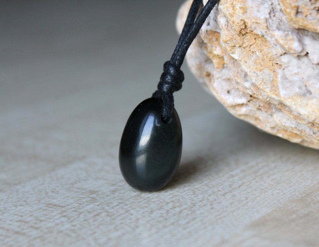 Rainbow Obsidian Pendant Men Black Rainbow Necklace Rainbow Obsidian ...