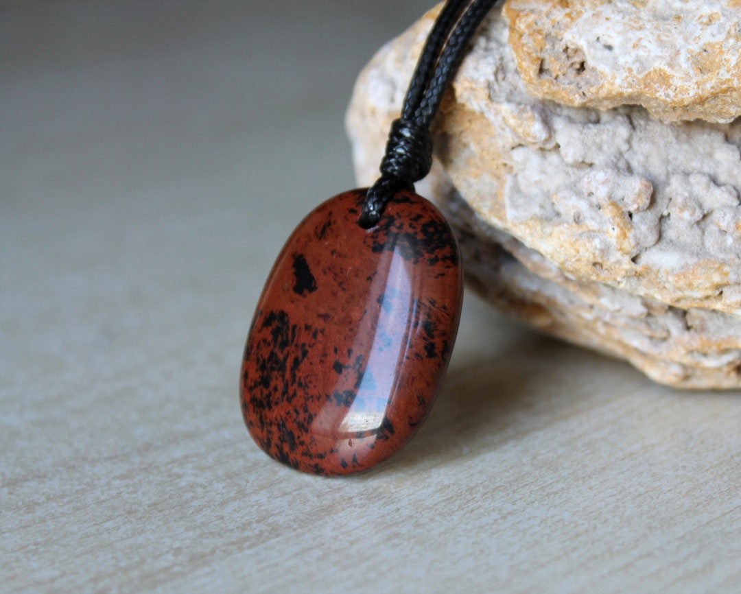 Big Mahogany Obsidian Pendant Obsidian Stone Necklace Obsidian Jewelry ...