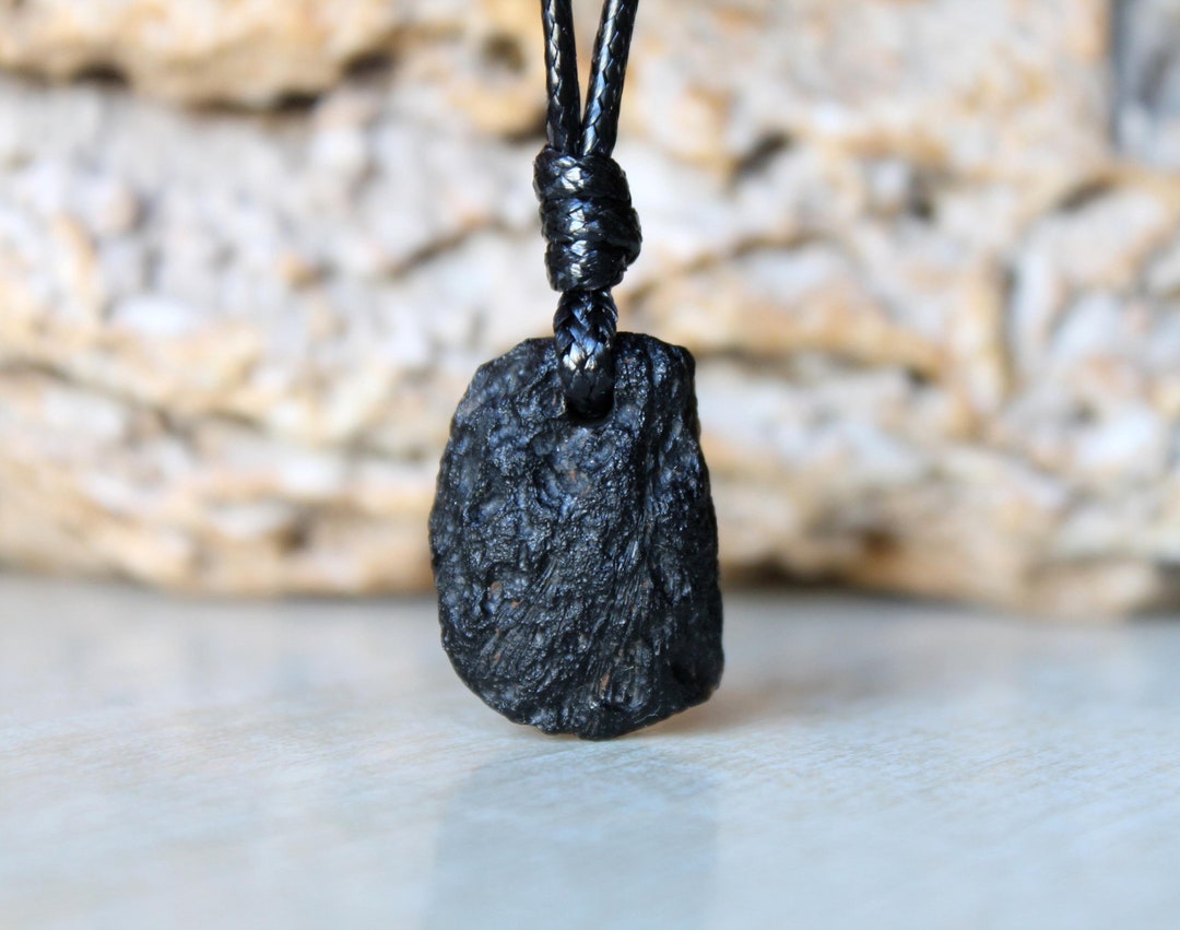 Raw Tektite Pendant Men Tektite Necklace Black Stone Necklace Tektite ...