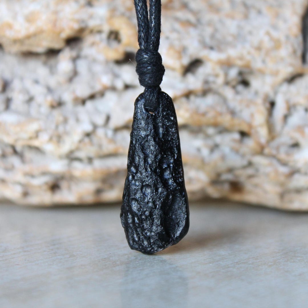 Raw Tektite Pendant Men Tektite Necklace Black Stone Necklace Tektite ...