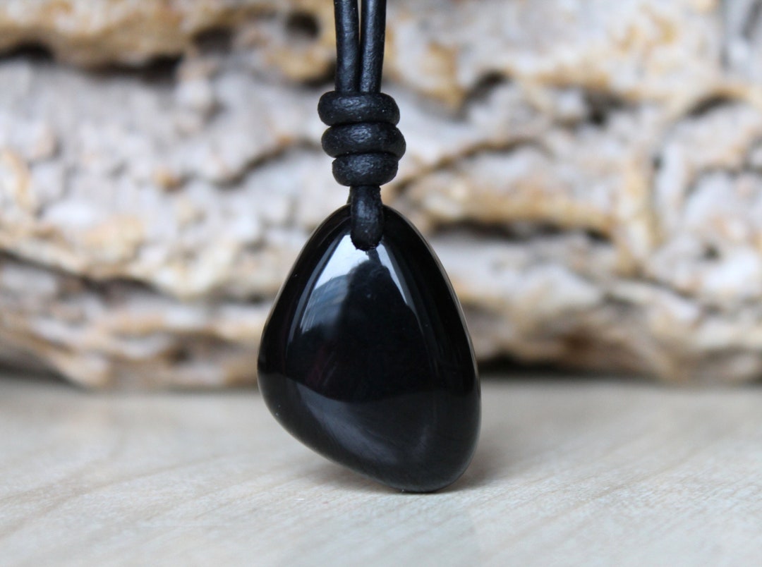 Black Agate Necklace Black Stone Jewelry Stone Necklace Men Black ...