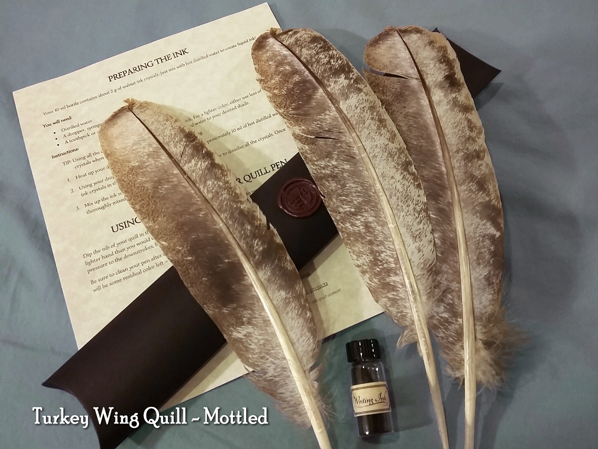 Hand-cut Turkey Feather Quill Pen Gift Set Ink and Gift Box | Etsy