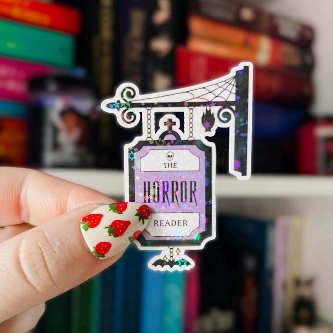 The Horror Reader Sticker | Bookstore Sign Holographic Kindle Sticker | Kindle Sticker | Vinyl ...