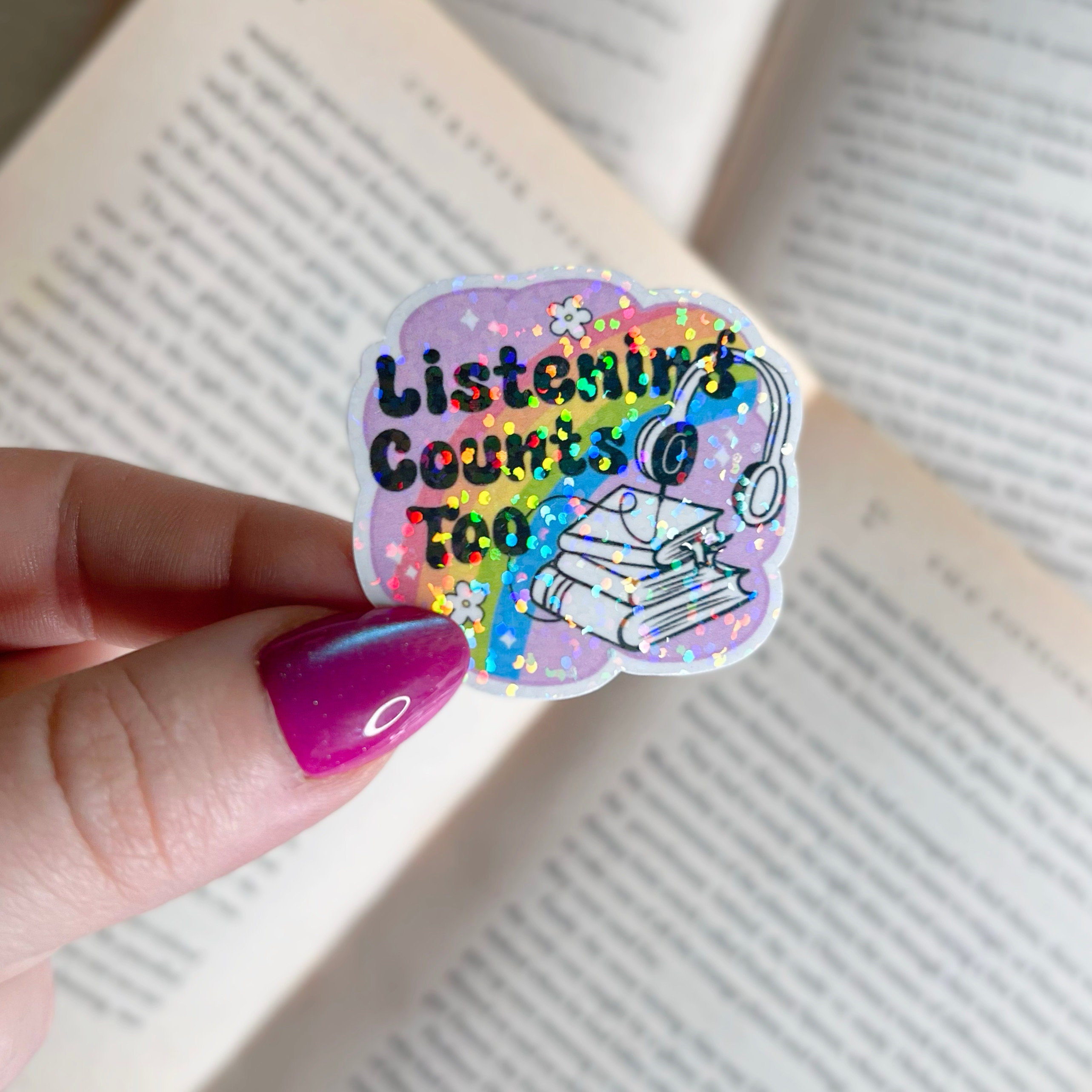Reading Sticker Holographic Listening Counts Too Sticker Waterproof ...