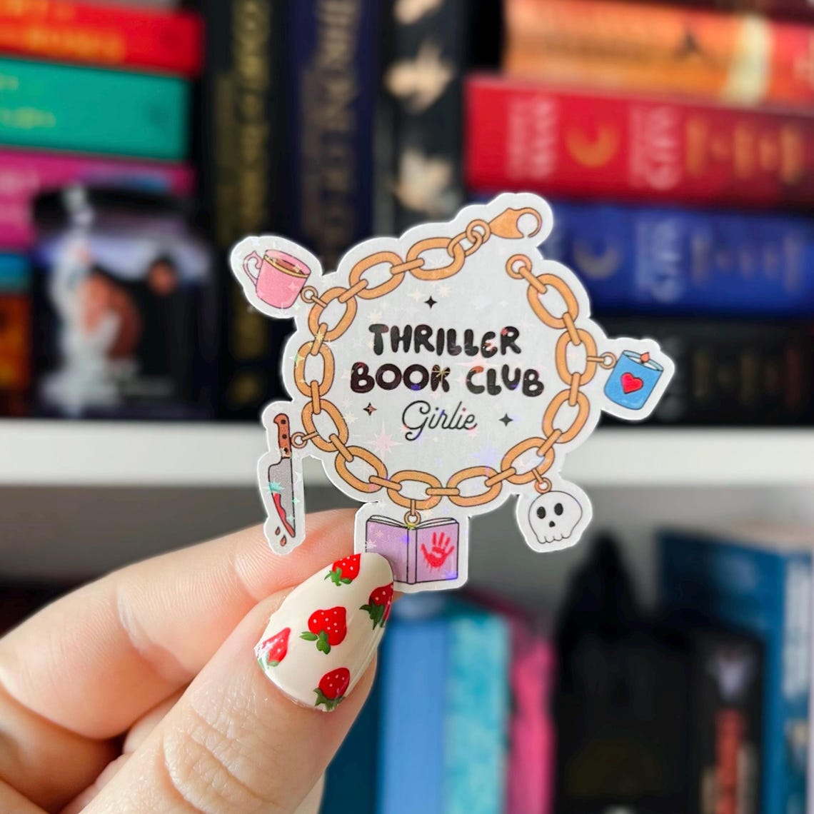 Bookish Sticker | Thriller Book Club Charm Bracelet Holographic Sticker ...