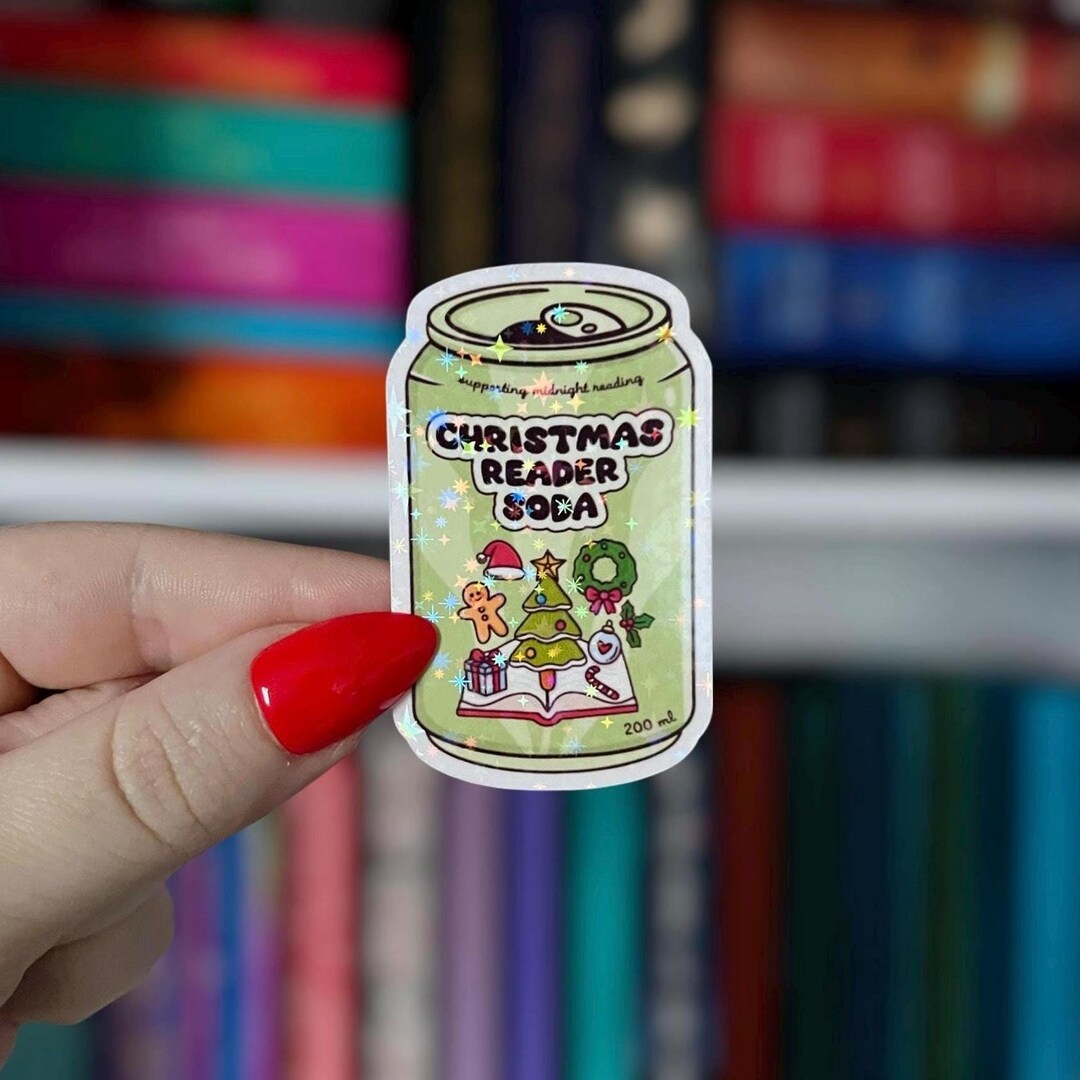 Christmas Reader Soda Sticker | Holiday Holographic Vinyl Sticker for ...