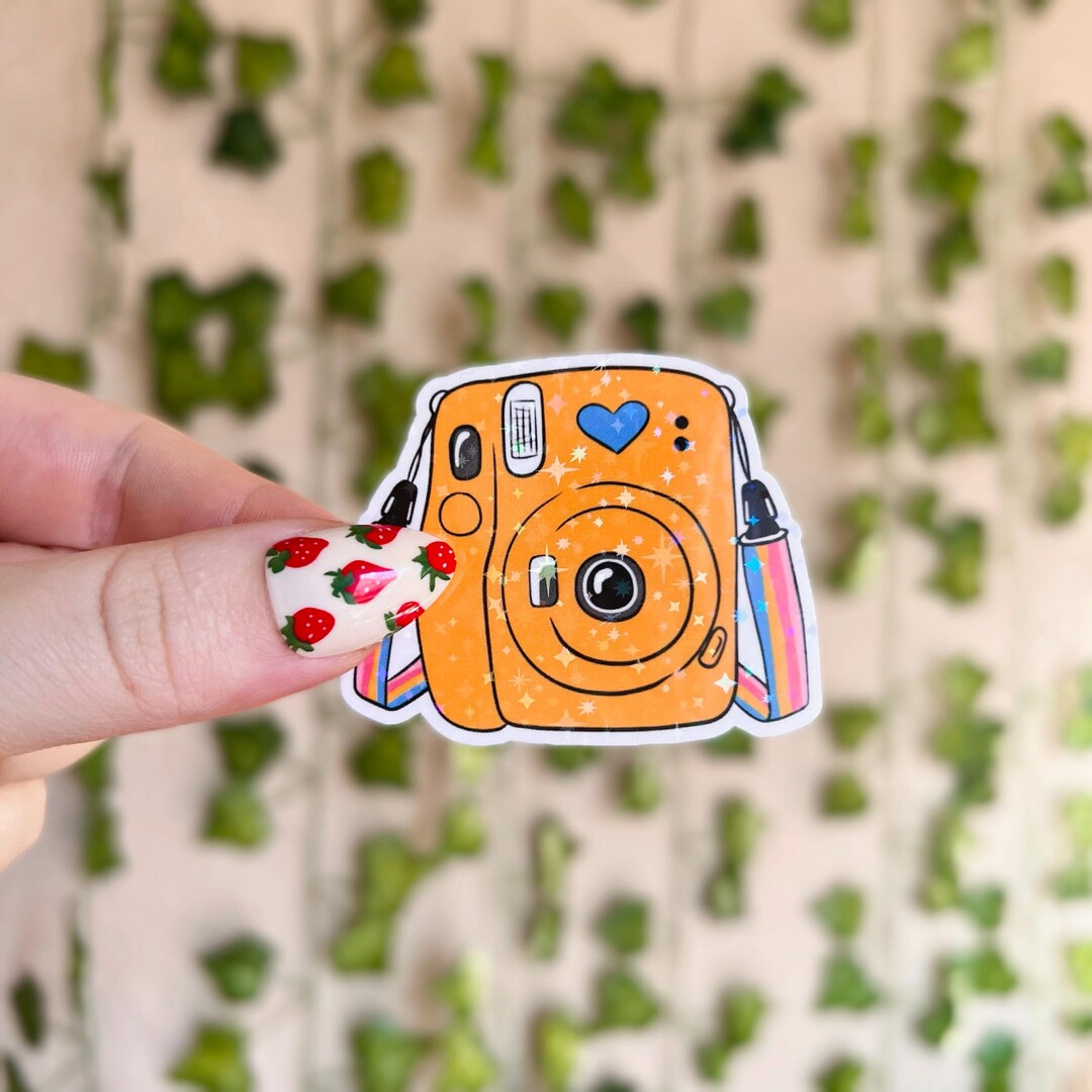 Camera Sticker | Holographic Orange Retro Camera Sticker | Glitter ...
