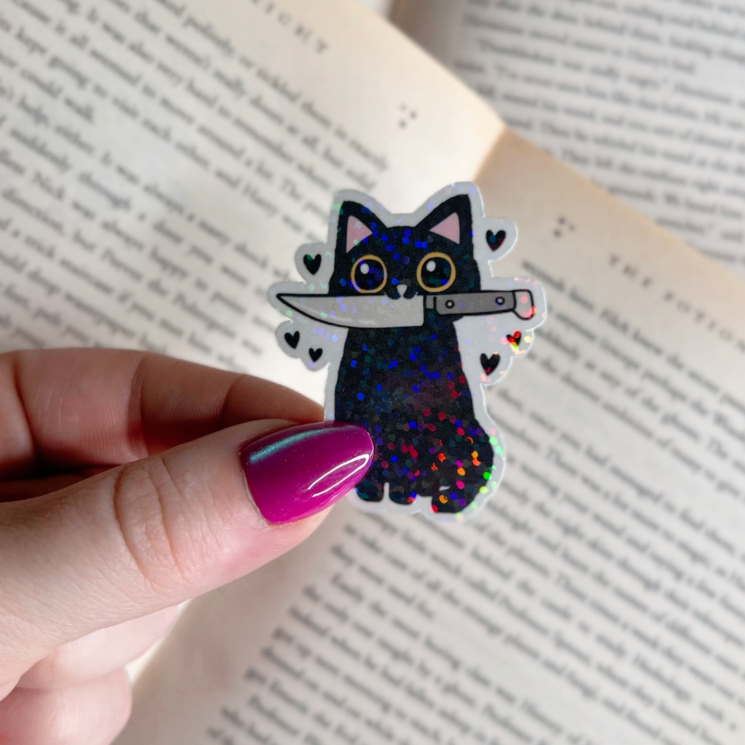 Cat Sticker | Holographic Cat With Knife Sticker | Waterproof Kindle ...