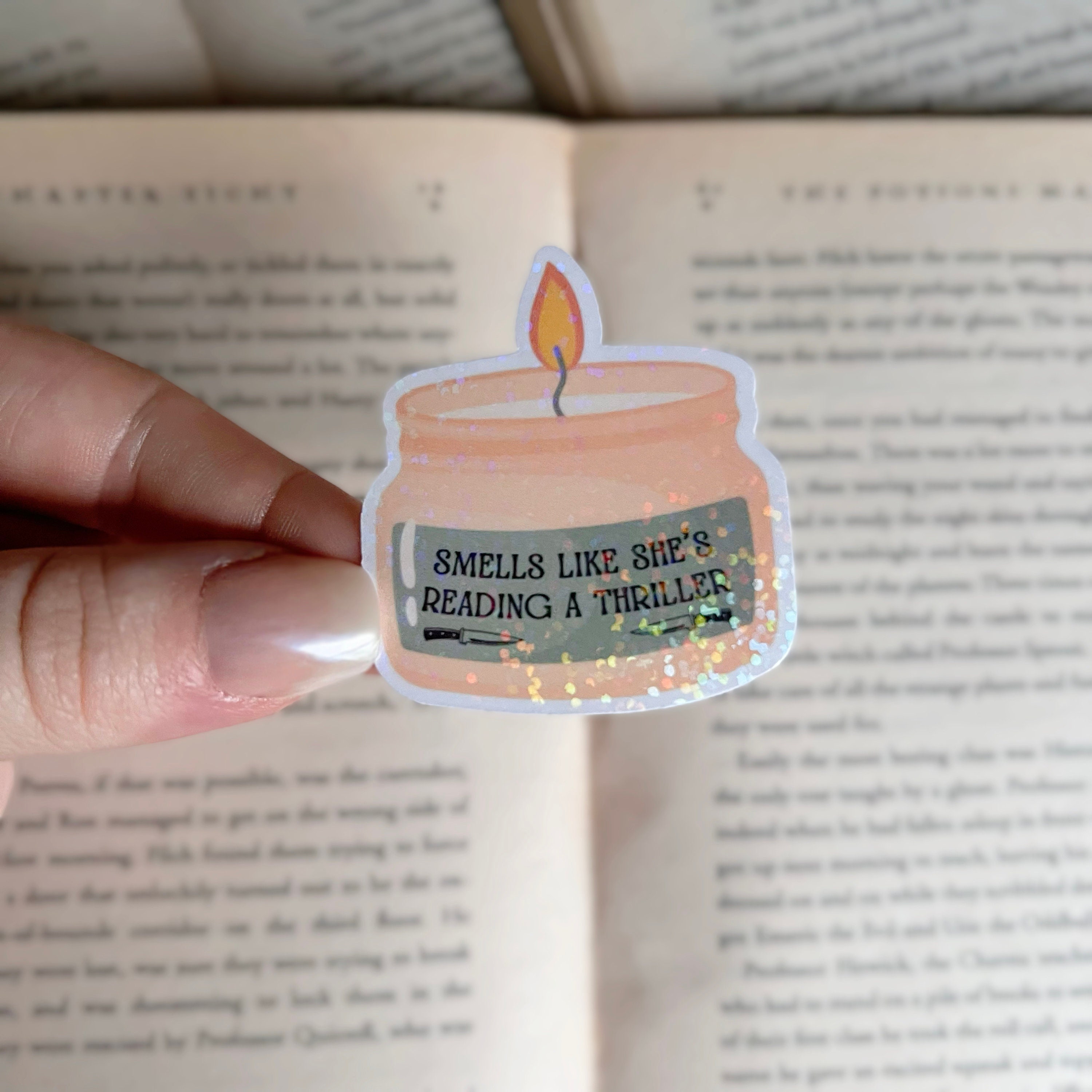 Reading Sticker | Holographic Thriller Book Candle Sticker | Laptop ...