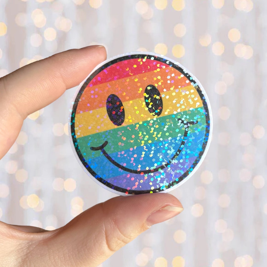 Pride Sticker Holographic Rainbow Smiley Sticker Waterproof Kindle ...