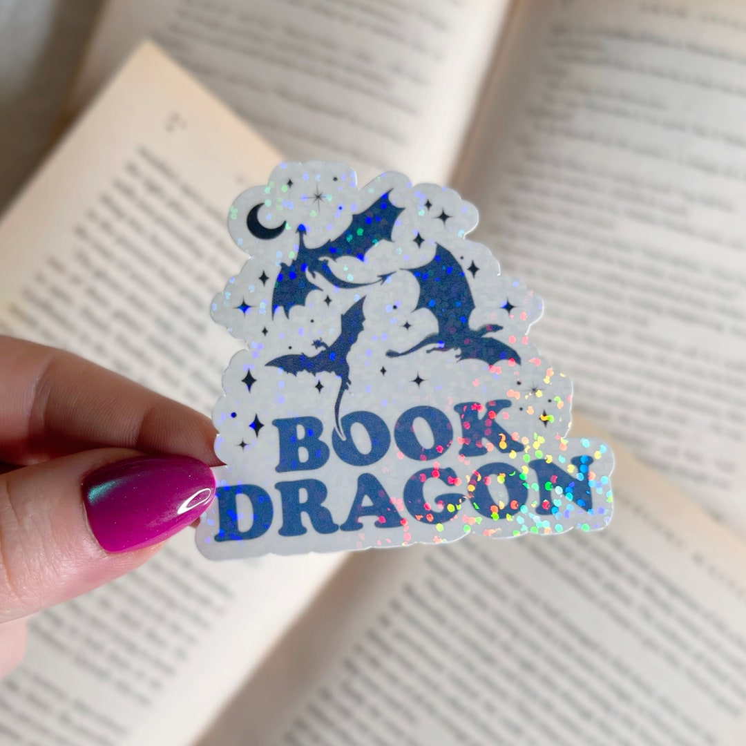 Reading Sticker | Holographic Book Dragon Sticker | Kindle Vinyl ...