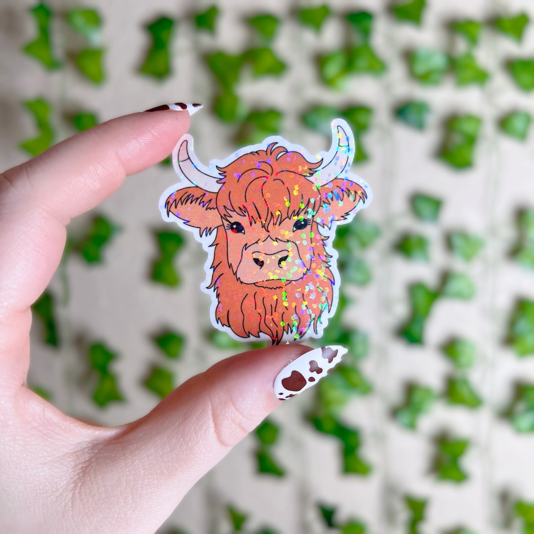 Highland Cow Sticker | Holographic Cute Cowboy, Western Sticker ...