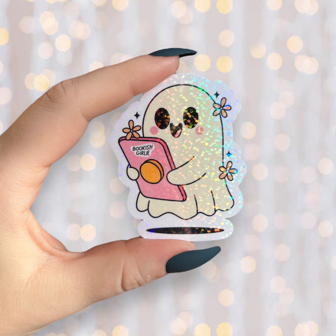 Book Sticker | Holographic Ghost With Kindle | Bookish Girlie Ghost ...