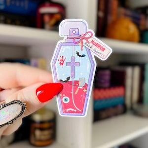 Horror Book Sticker | Creepy Bookish Perfume Bottle Decal | Coffin ...
