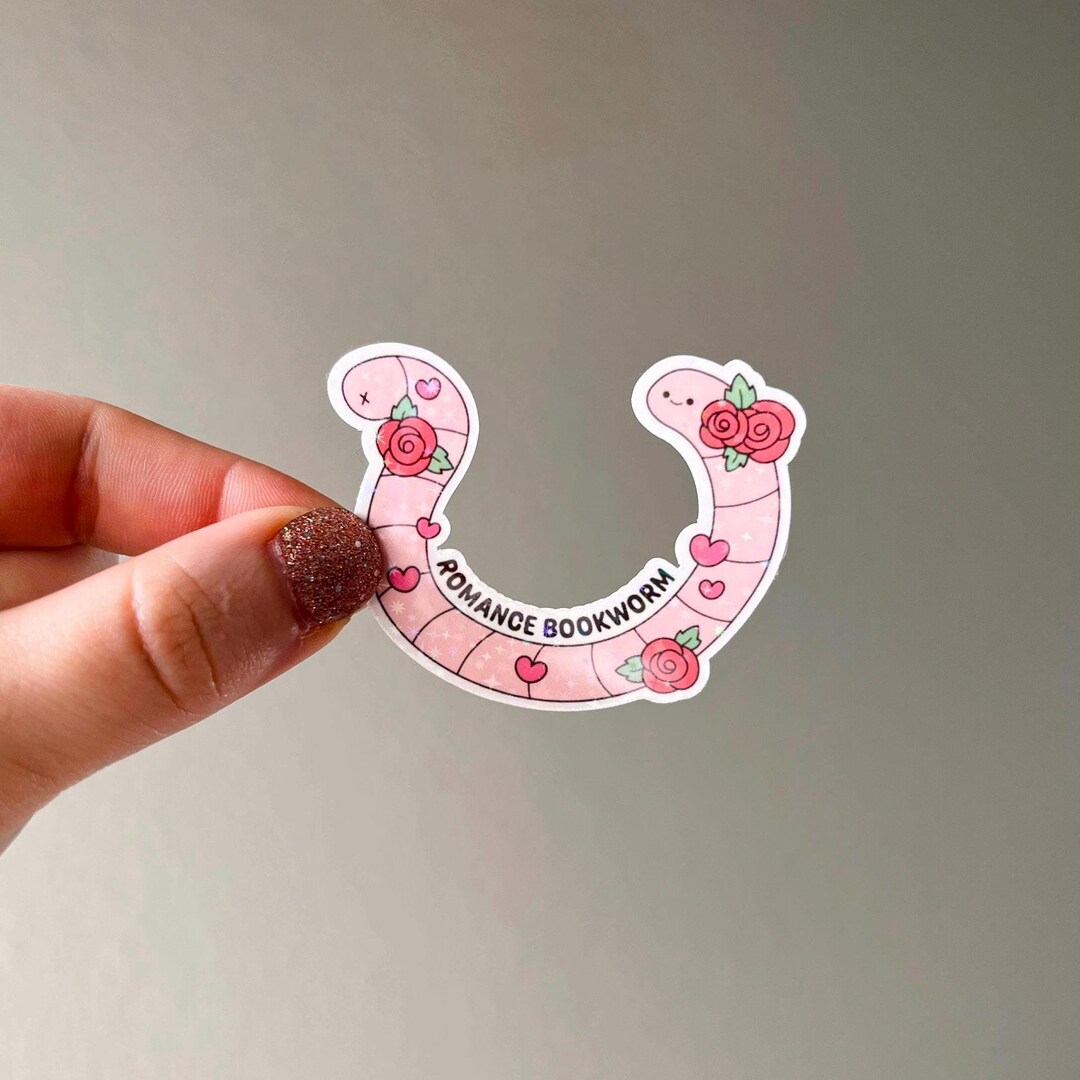 Bookworm Sticker | Holographic Romance Bookworm Reading Sticker ...