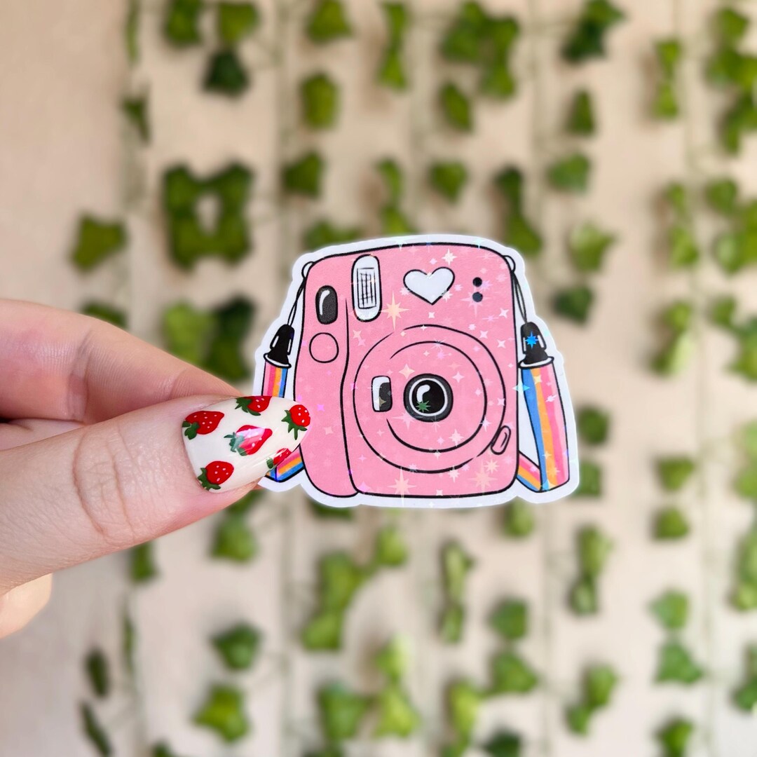 Camera Sticker | Holographic Pink Retro Camera Sticker | Glitter Kindle ...