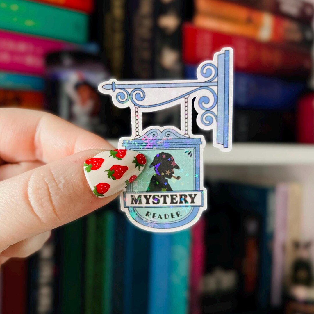 The Mystery Reader Sticker | Bookstore Sign Holographic Kindle Sticker ...