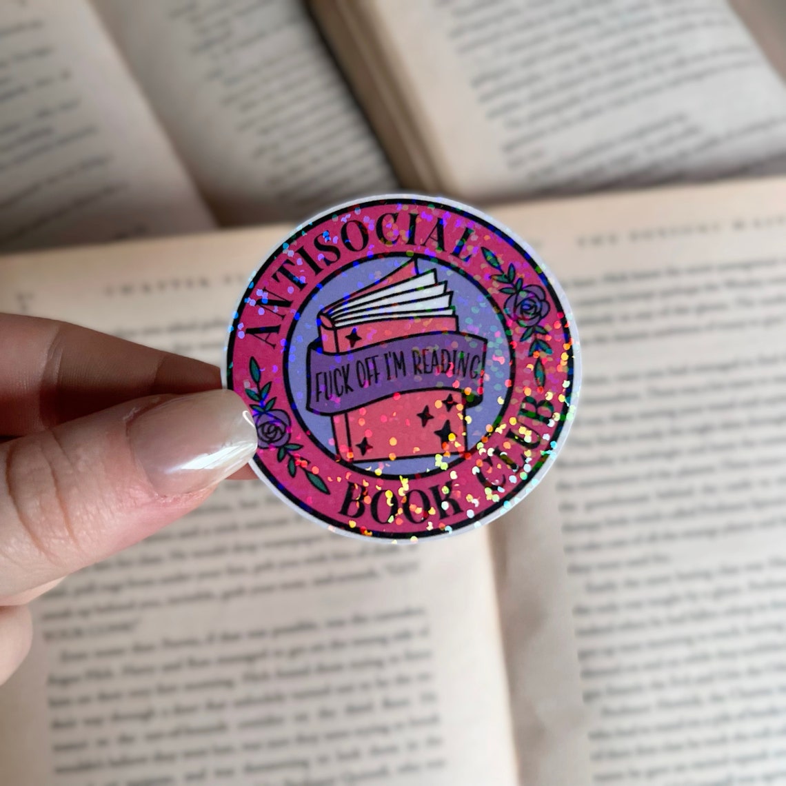 Reading Sticker | Holographic Antisocial Book Club Sticker | E-reader ...