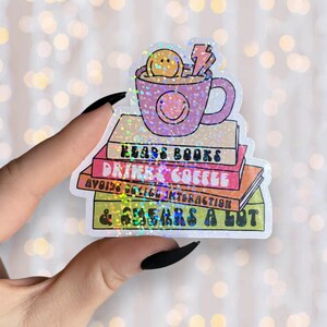 Book Sticker Holographic Books and Coffee Funny Sticker Waterproof ...