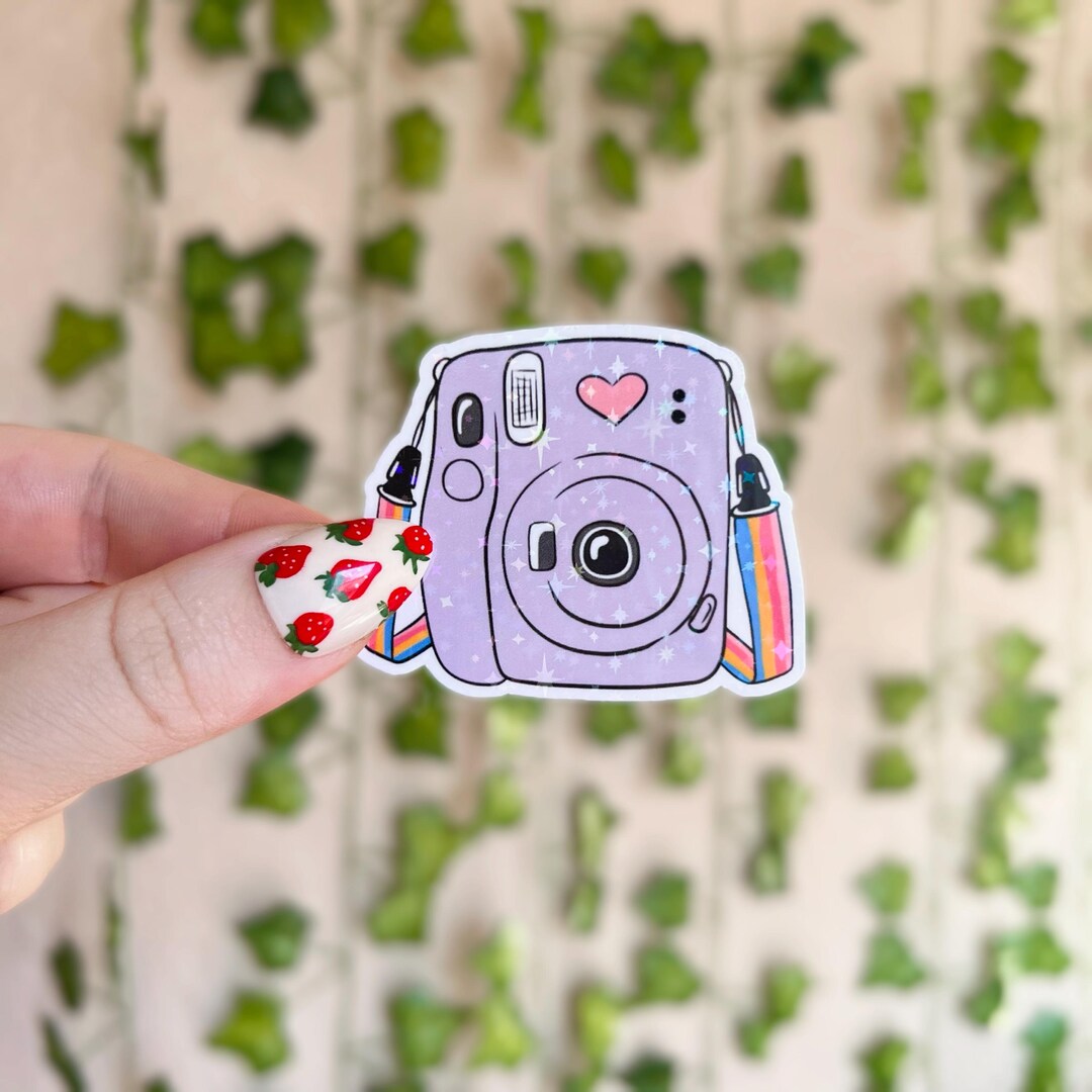 Camera Sticker | Holographic Purple Retro Camera Sticker | Glitter ...