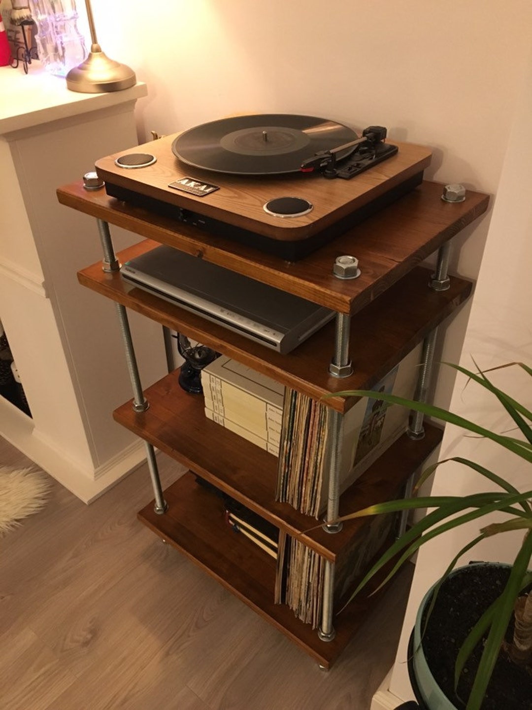 Threaded Rod Stand, Vinyl Record Stand, Shelving Cabinet, Industrial ...