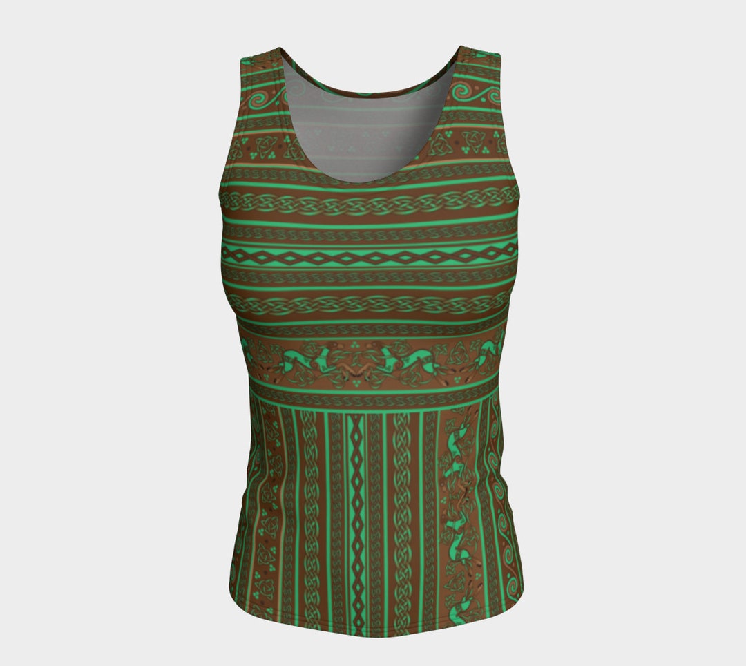 Celtic Hound Fair Isle in Green and Brown Long, Fitted Tank Top ...