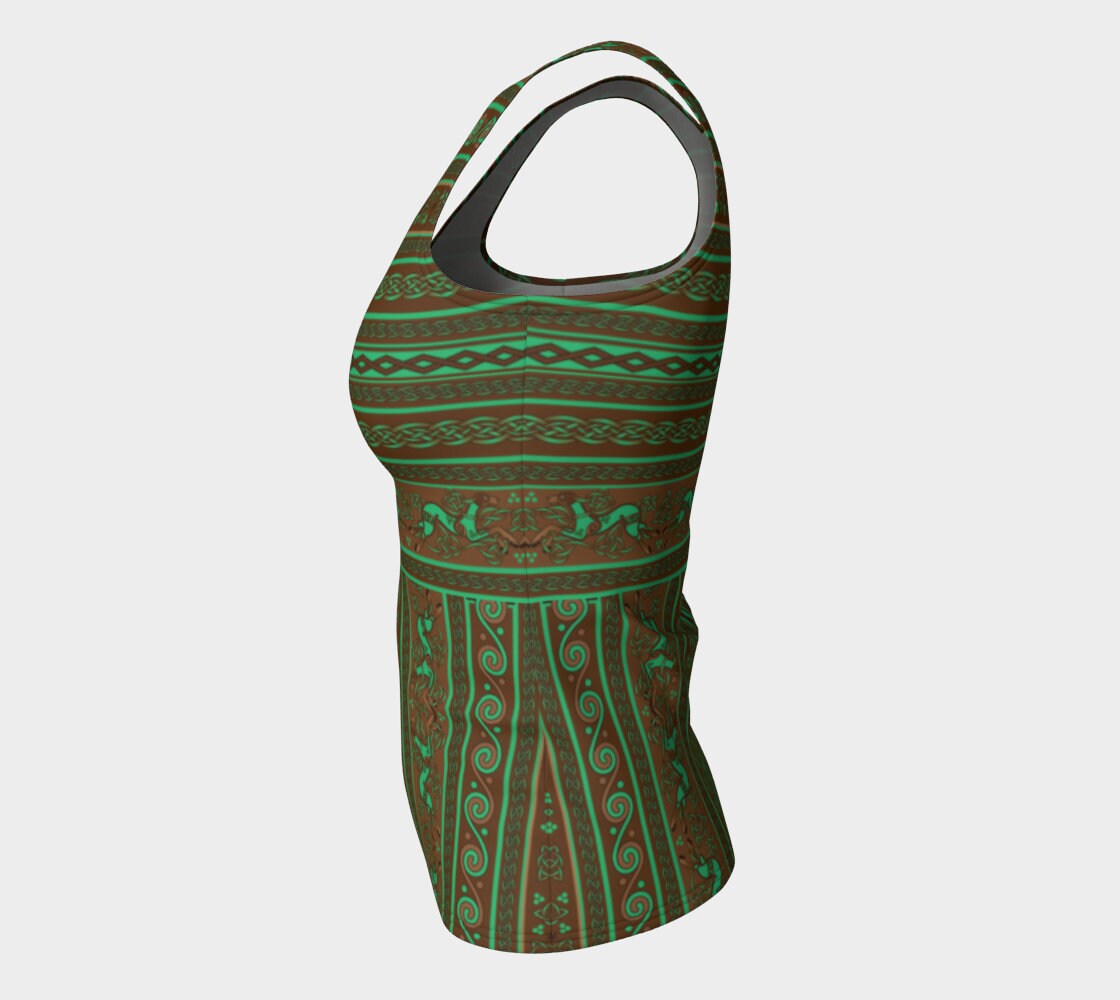 Celtic Hound Fair Isle in Green and Brown Long, Fitted Tank Top ...