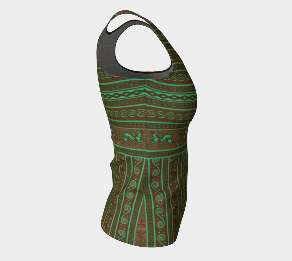 Celtic Hound Fair Isle in Green and Brown Long, Fitted Tank Top ...