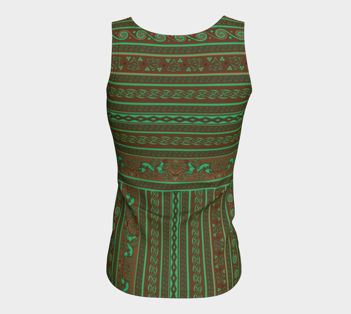 Celtic Hound Fair Isle in Green and Brown Long, Fitted Tank Top ...