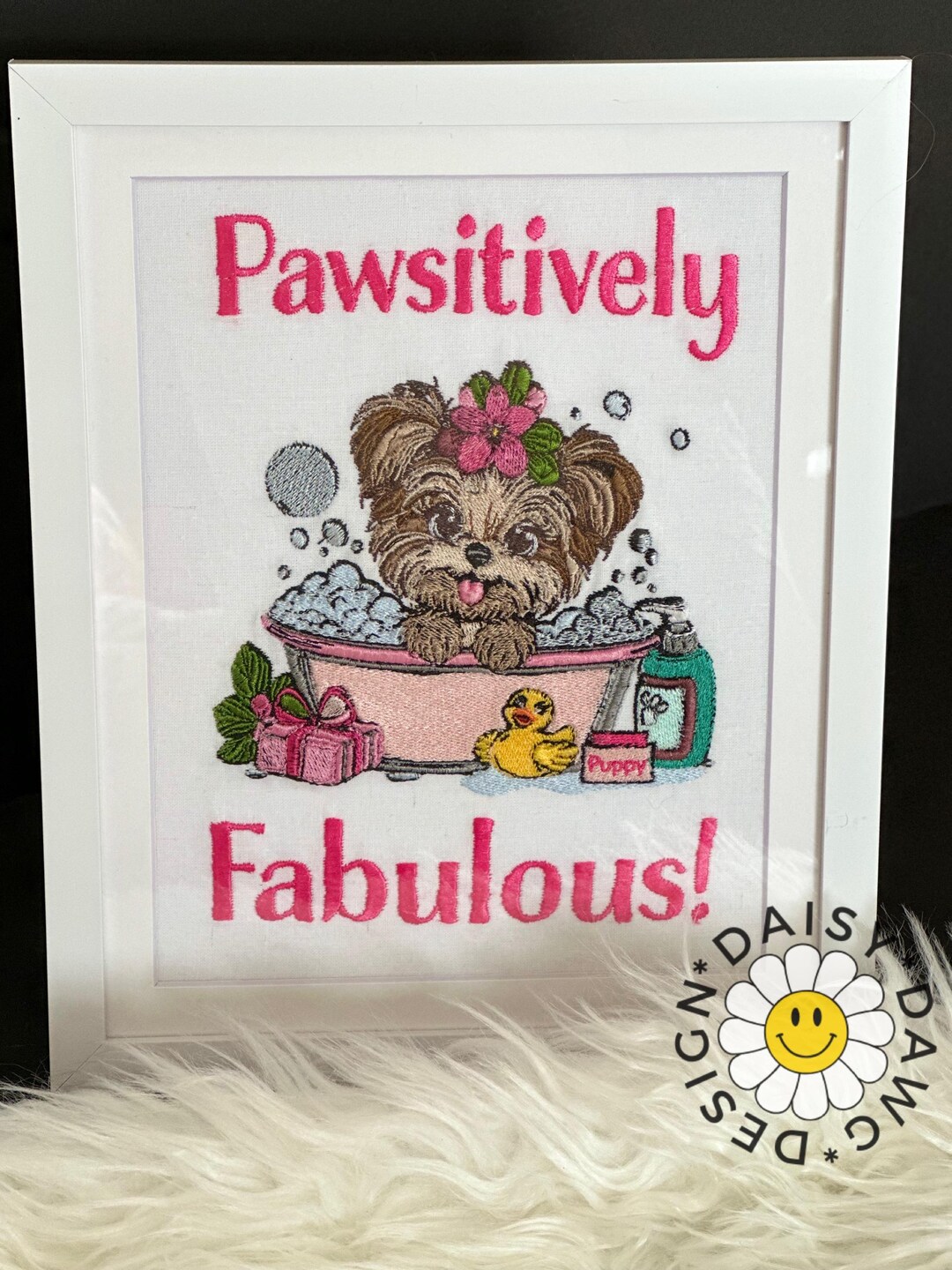 Adorable Bathroom Yorkshire Terrier Embroidered Framed Picture, Yorkie ...
