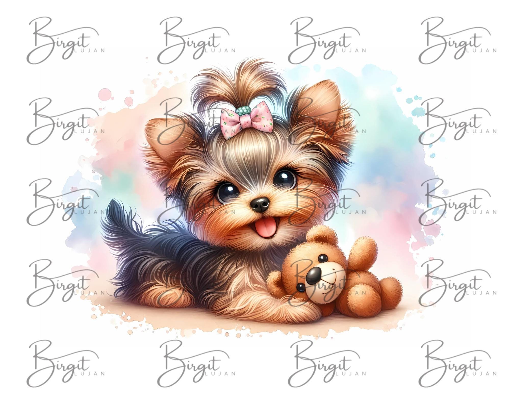 Cute Yorkie Digital Printable Download, PNG, Cute Little Yorkie Girl ...