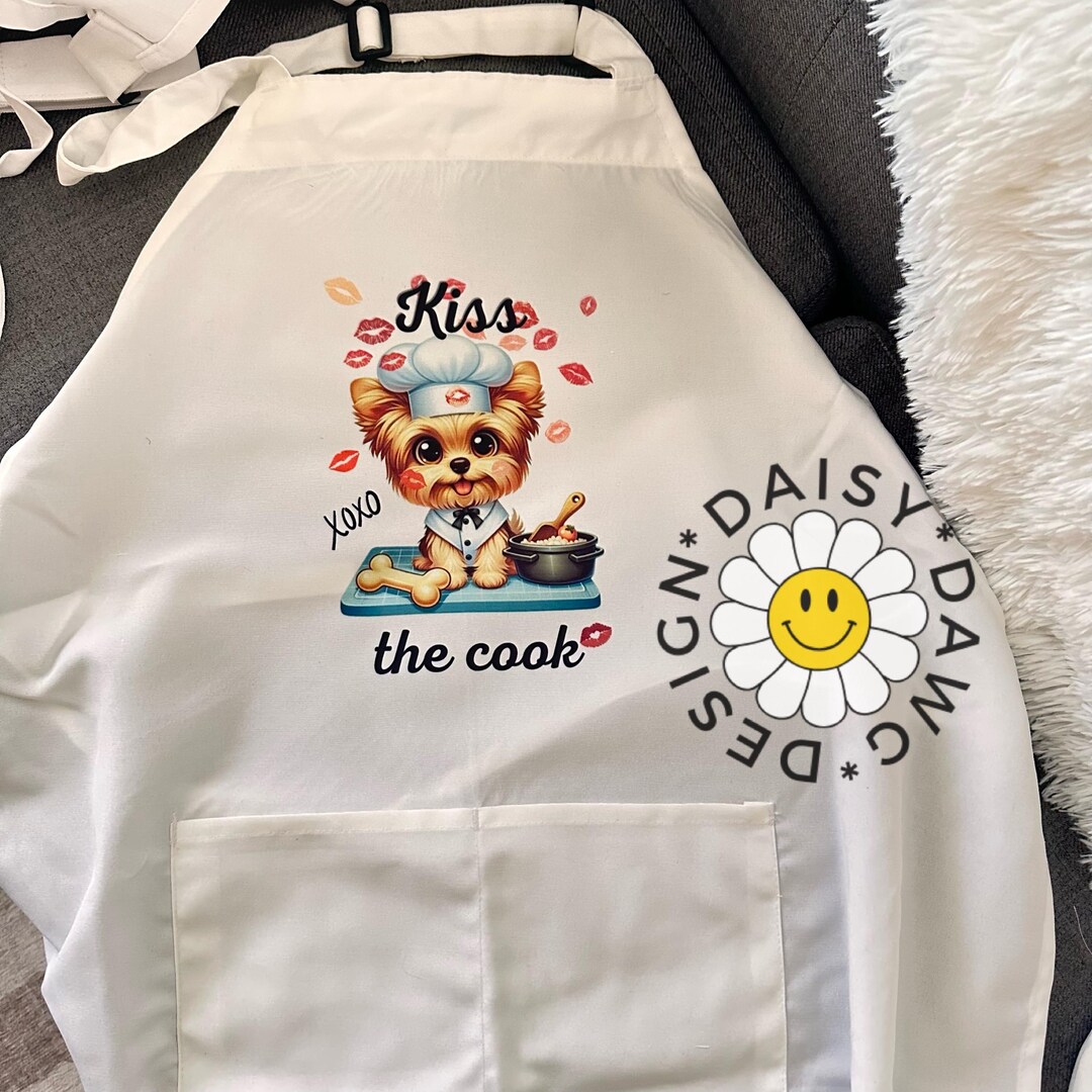 Apron With Cute Yorkie Cook Motive. Size All. Color White. - Etsy