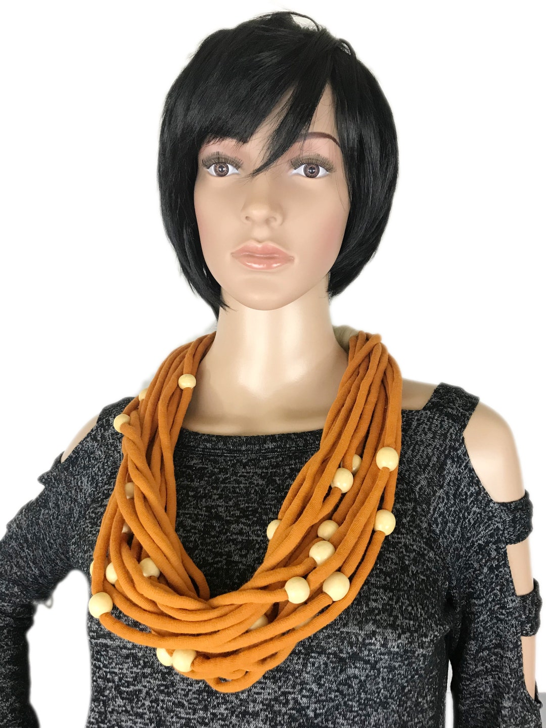 Liannas Fashion Fabric Mustard Scarf With Beads, Trendy Elegant Novelty ...