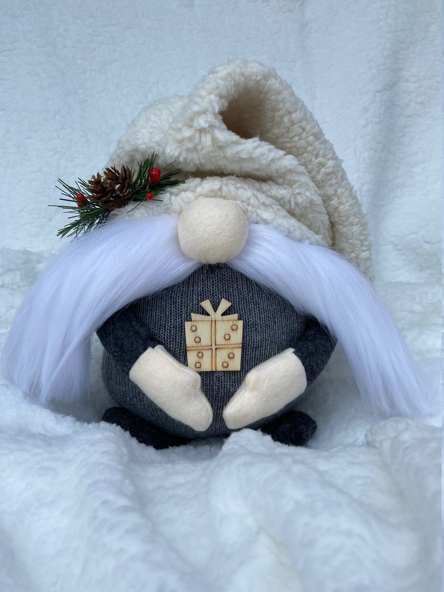 Handmade Cute Winter Gnome 9 Inch Tall Gray and Beige Color | Etsy