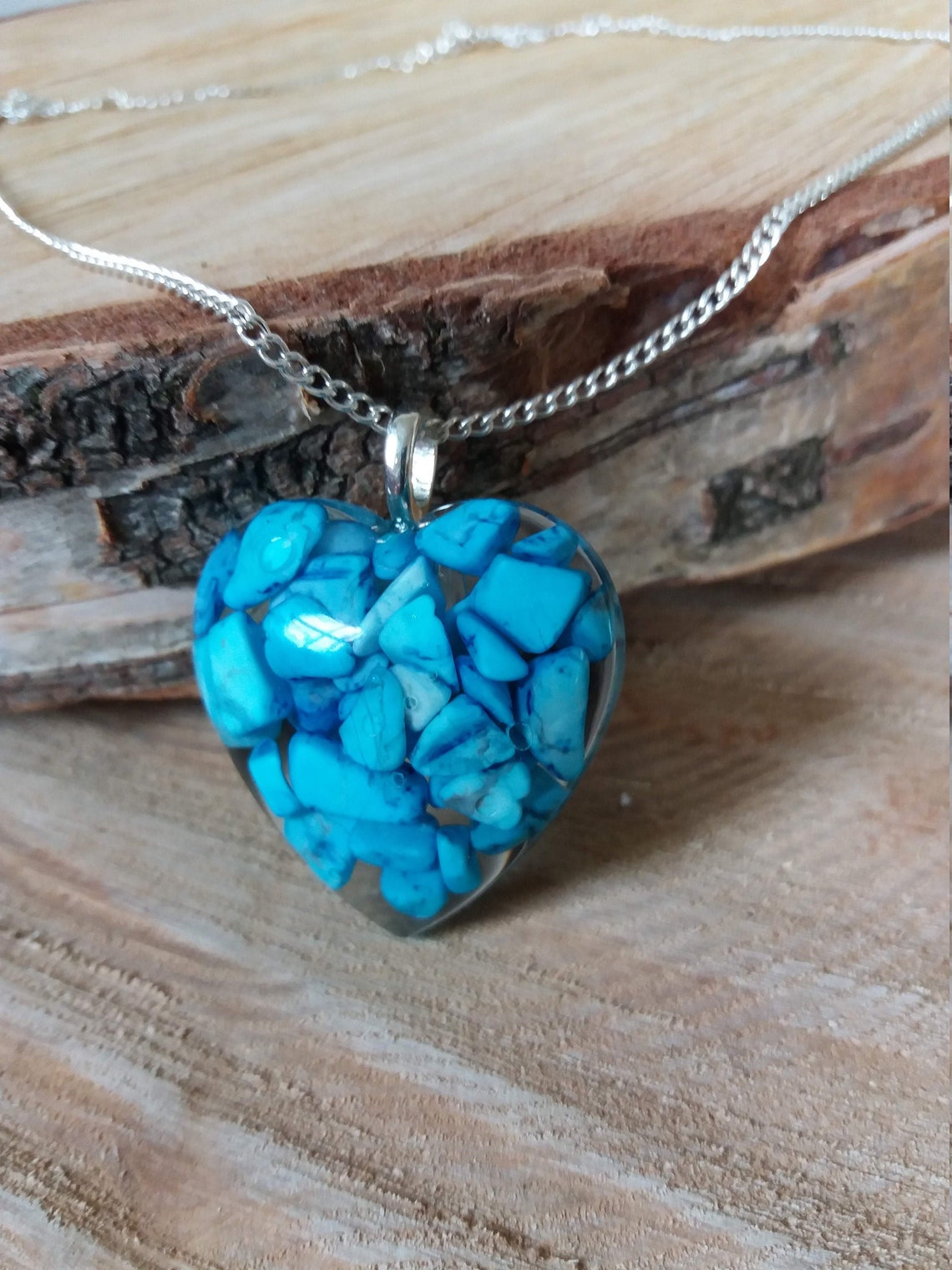 Beautiful Turquoise Precious Stone Resin Heart Necklace - Etsy